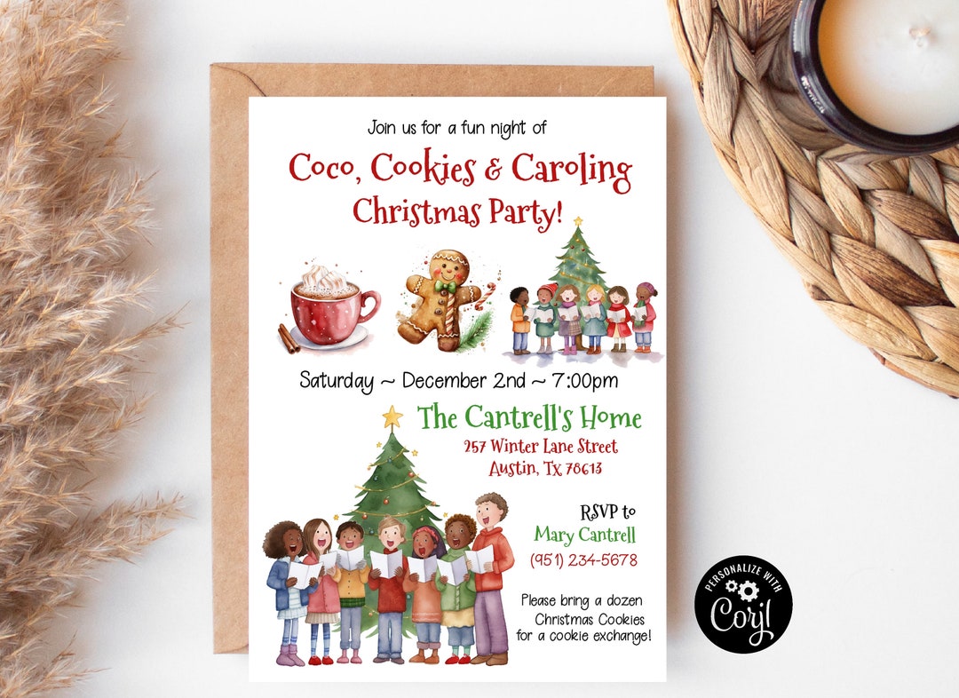 Editable Cookies and Coco Christmas Party Invitation, Digital Download ...