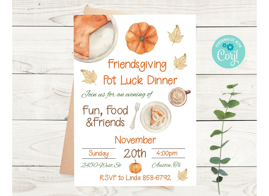Editable Friendsgiving Pot Luck Invitation Fun, Food and Friends ...