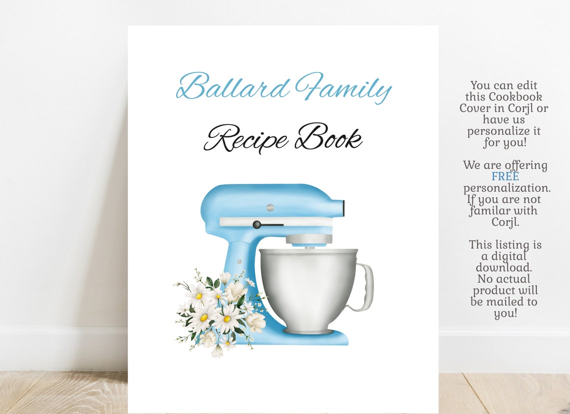 Personalized Printable Cookbook Cover Cook Book Cover | Etsy