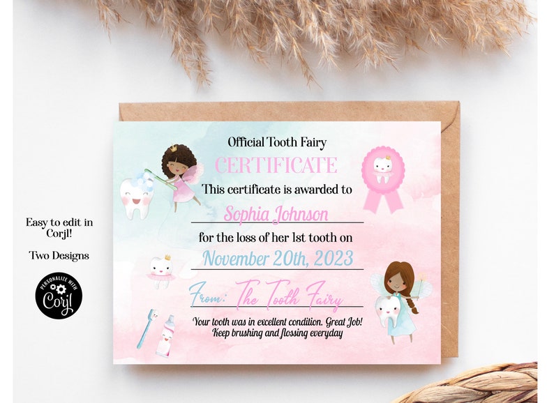 Tooth Fairy Certificate Editable Digital Download Certificate - Etsy