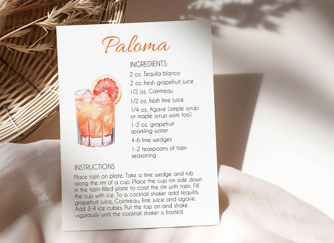 Paloma Cocktail Recipe Card: Grapefruit Drink Sign (PDF Download) - Etsy