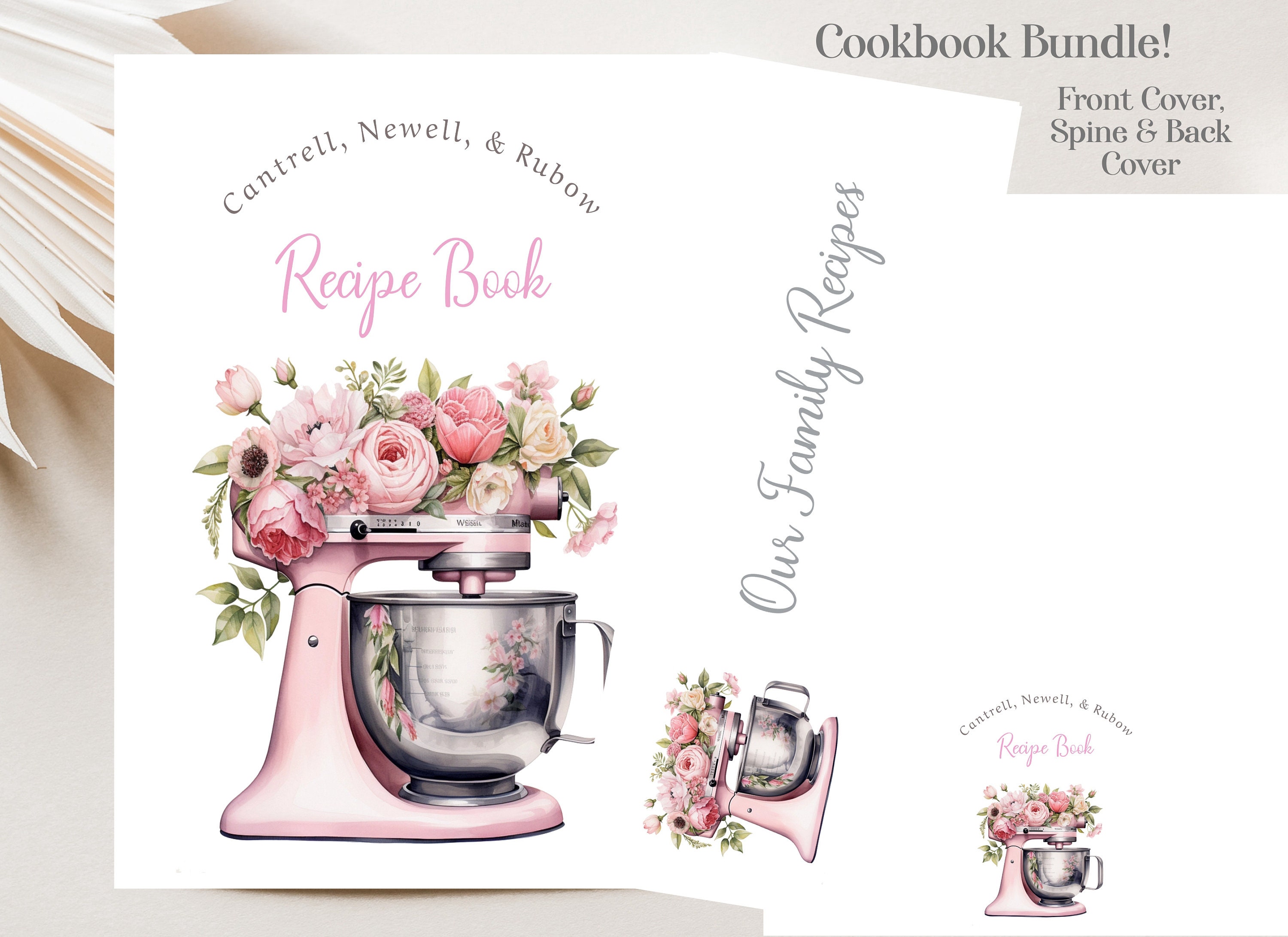 Pink Kitchen Mixer Recipe Book Cover: Editable Family Cookbook (digital ...