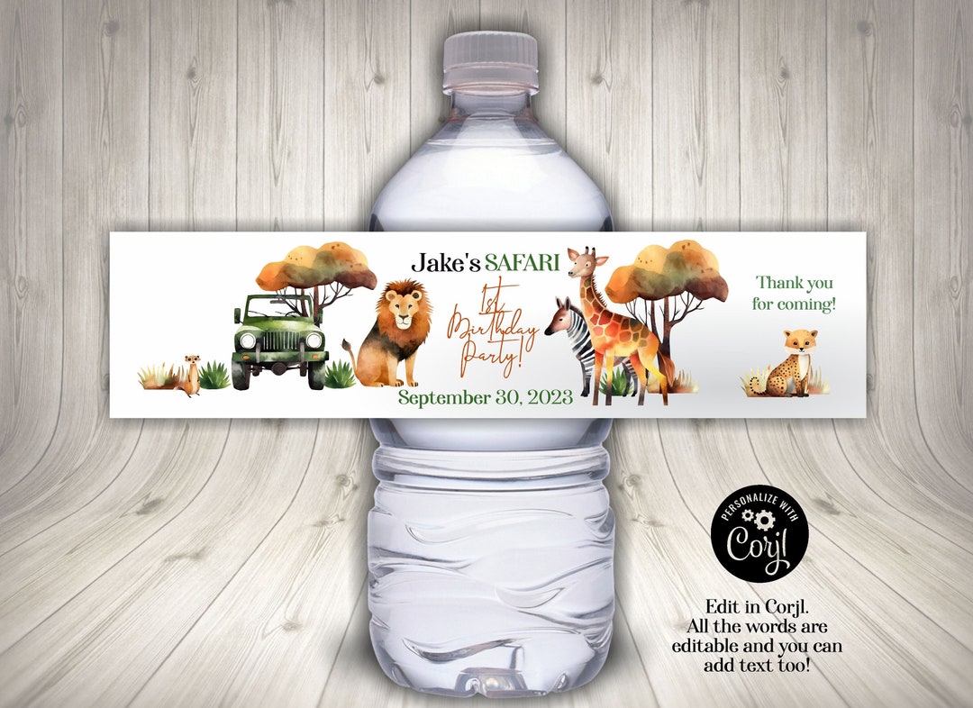 Safari Water Bottle Label Digital Download and Fully Editable - Etsy