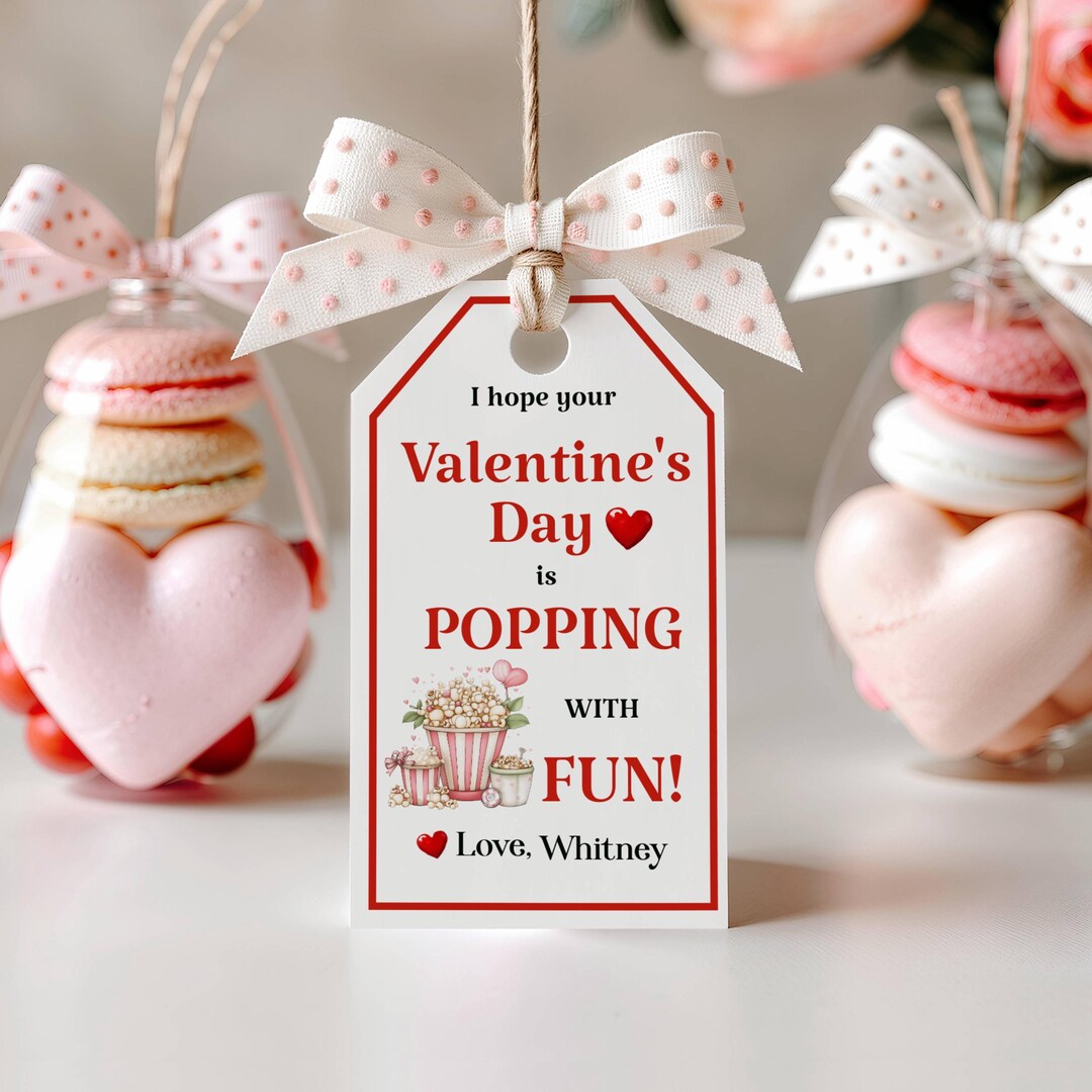 Editable Popcorn Valentine's Day Gift Tag - Instant Download - Etsy
