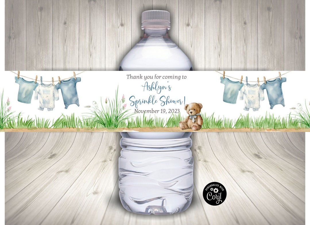 Baby Shower Boy's Clothesline Water Bottle Label / Baby Shower ...