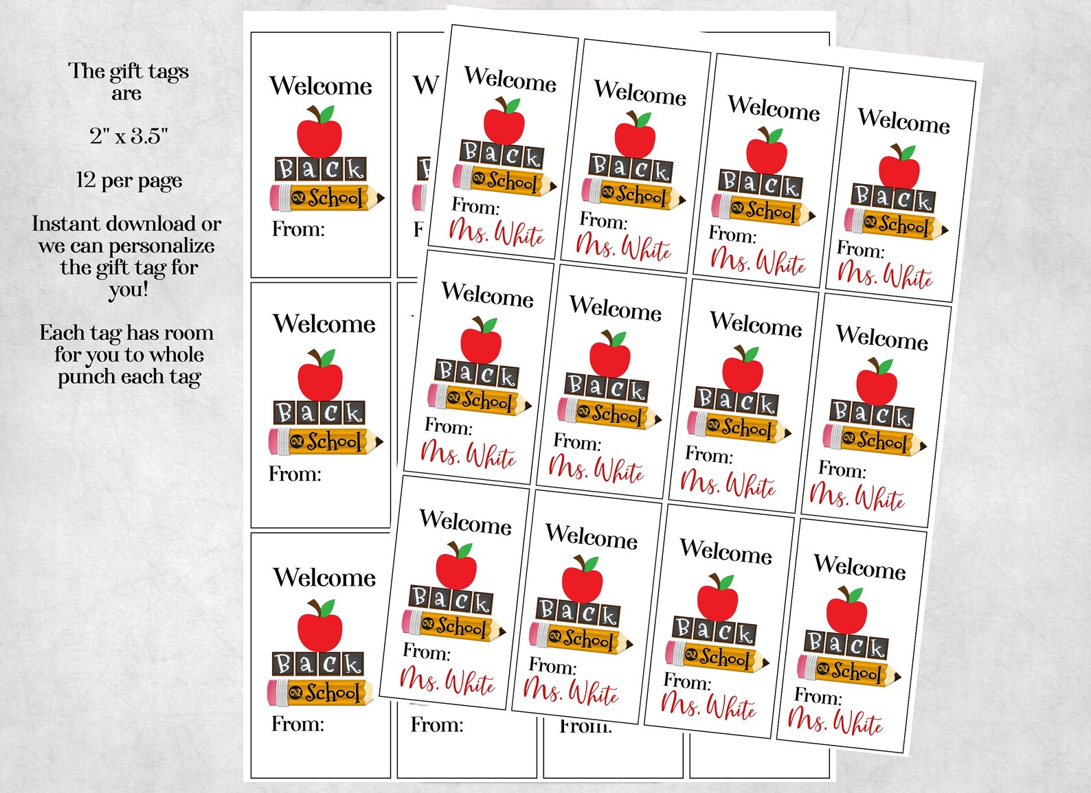 Back to School Favor Tags, Personalized Teacher Gift (digital Download ...