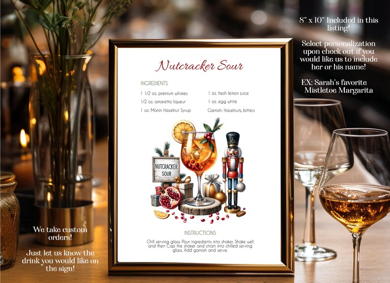 Nutcracker Sour Recipe Card: Holiday Cocktail Sign (digital Download ...