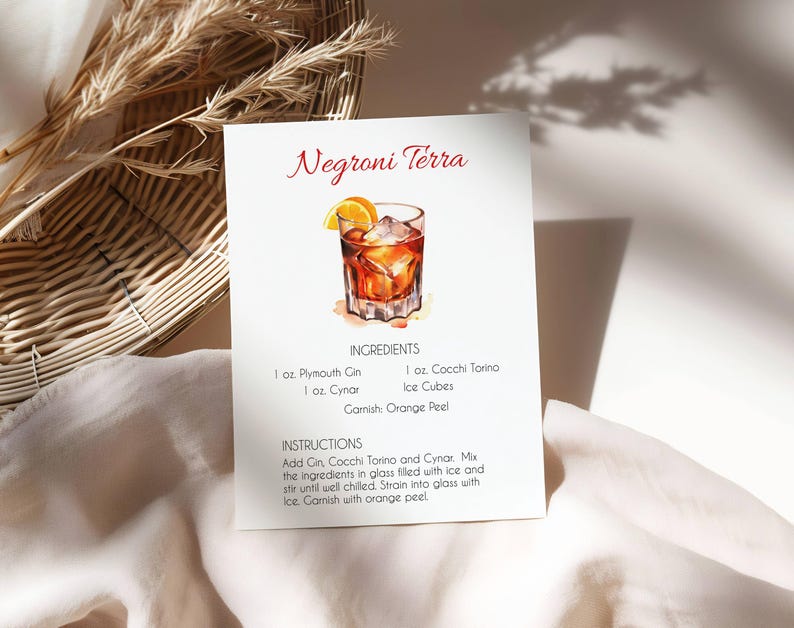 Negroni Recipe Card Set: Printable Cocktail Guide (digital Download) - Etsy