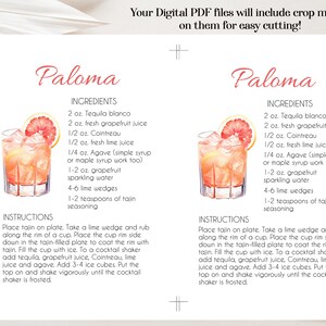 Paloma Cocktail Recipe Card: Grapefruit Drink Sign (PDF Download) - Etsy