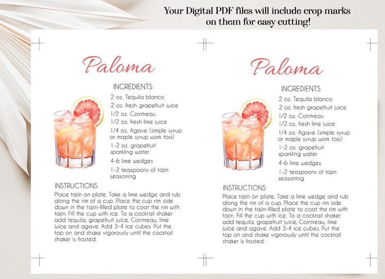 Paloma Cocktail Recipe Card: Grapefruit Drink Sign (PDF Download) - Etsy