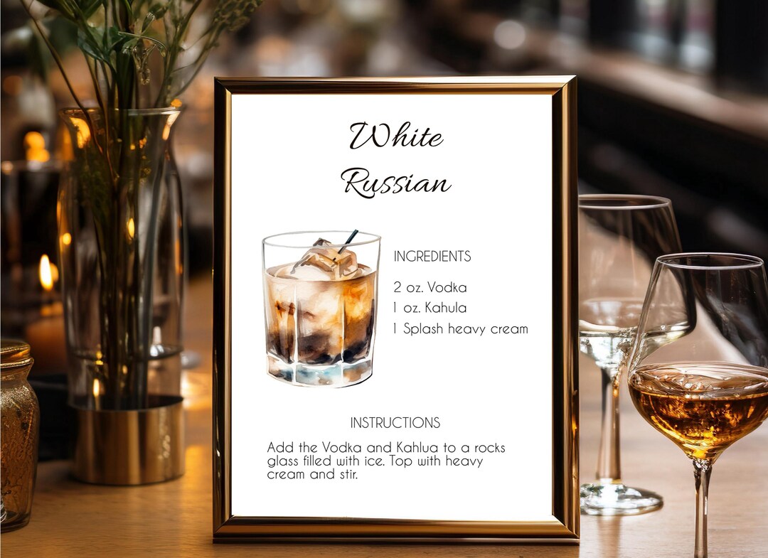 White Russian Cocktail Recipe / White Russian Bar Sign / White Russian ...