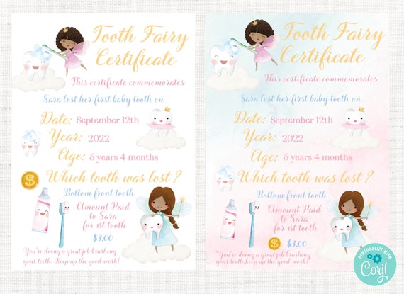 Tooth Fairy Certificate Editable Digital Download Certificate - Etsy