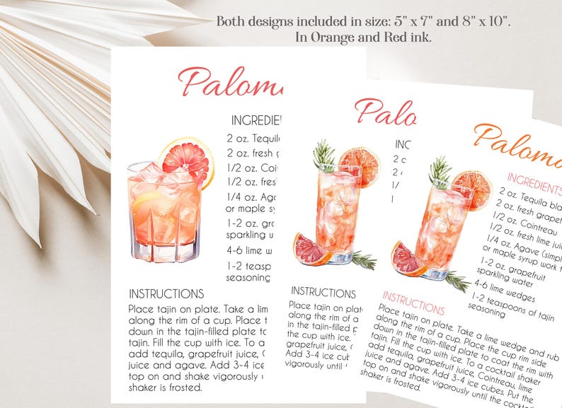 Paloma Cocktail Recipe Card: Grapefruit Drink Sign (PDF Download) - Etsy