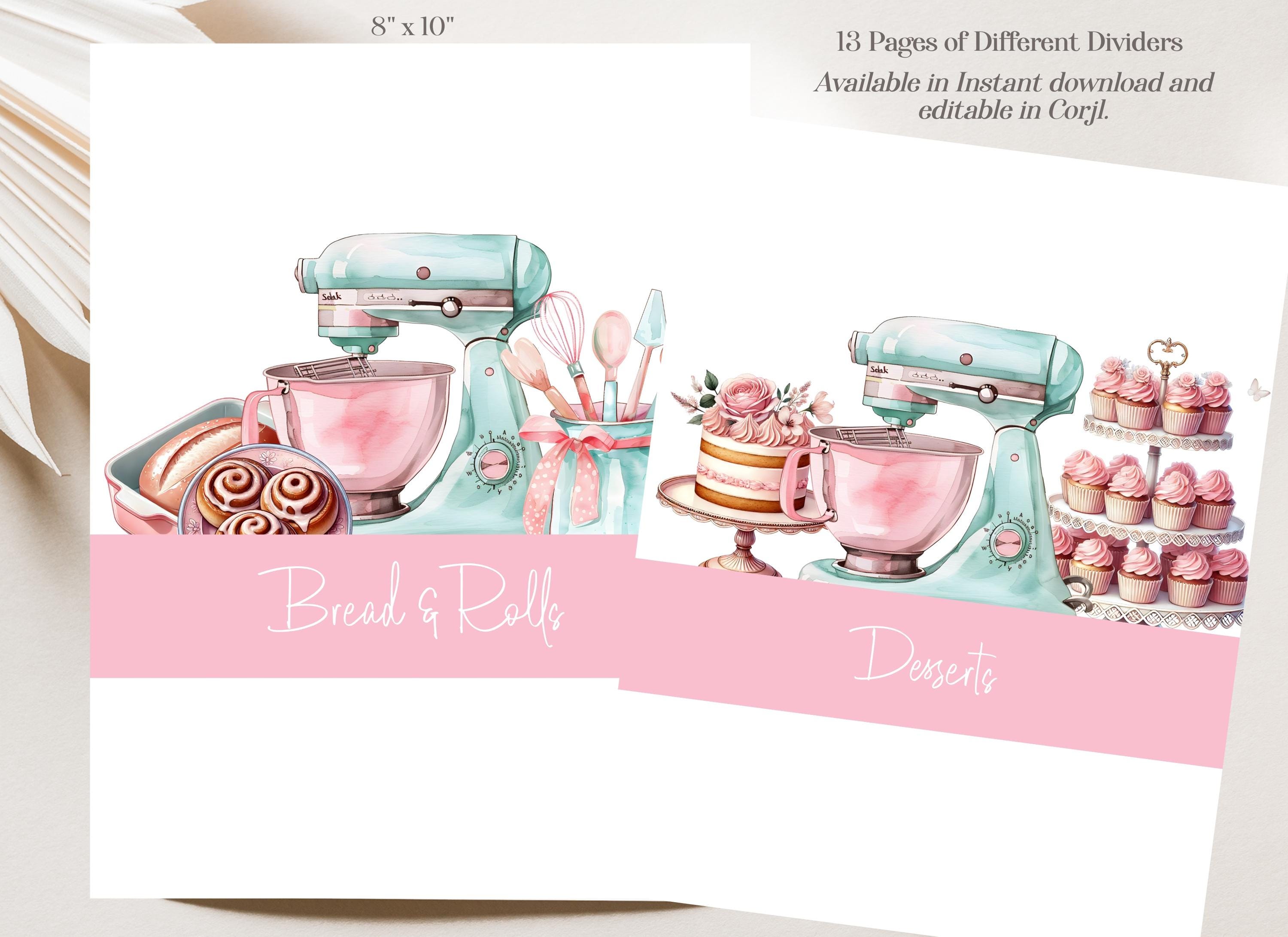 Pink and Green Cookbook Cover & Dividers: Editable Recipe Cards ...