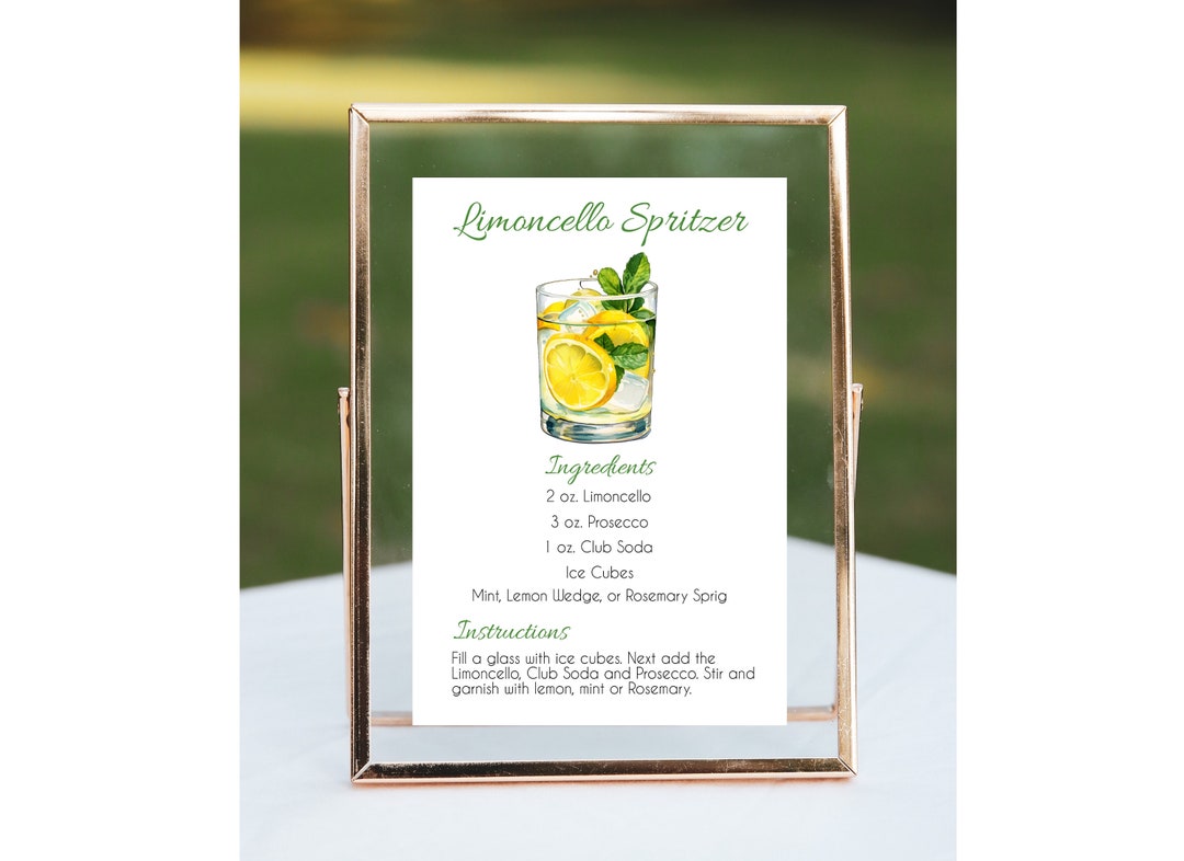 Limoncello Spritzer Recipe Card: Printable Cocktail Sign (digital Download) - Etsy