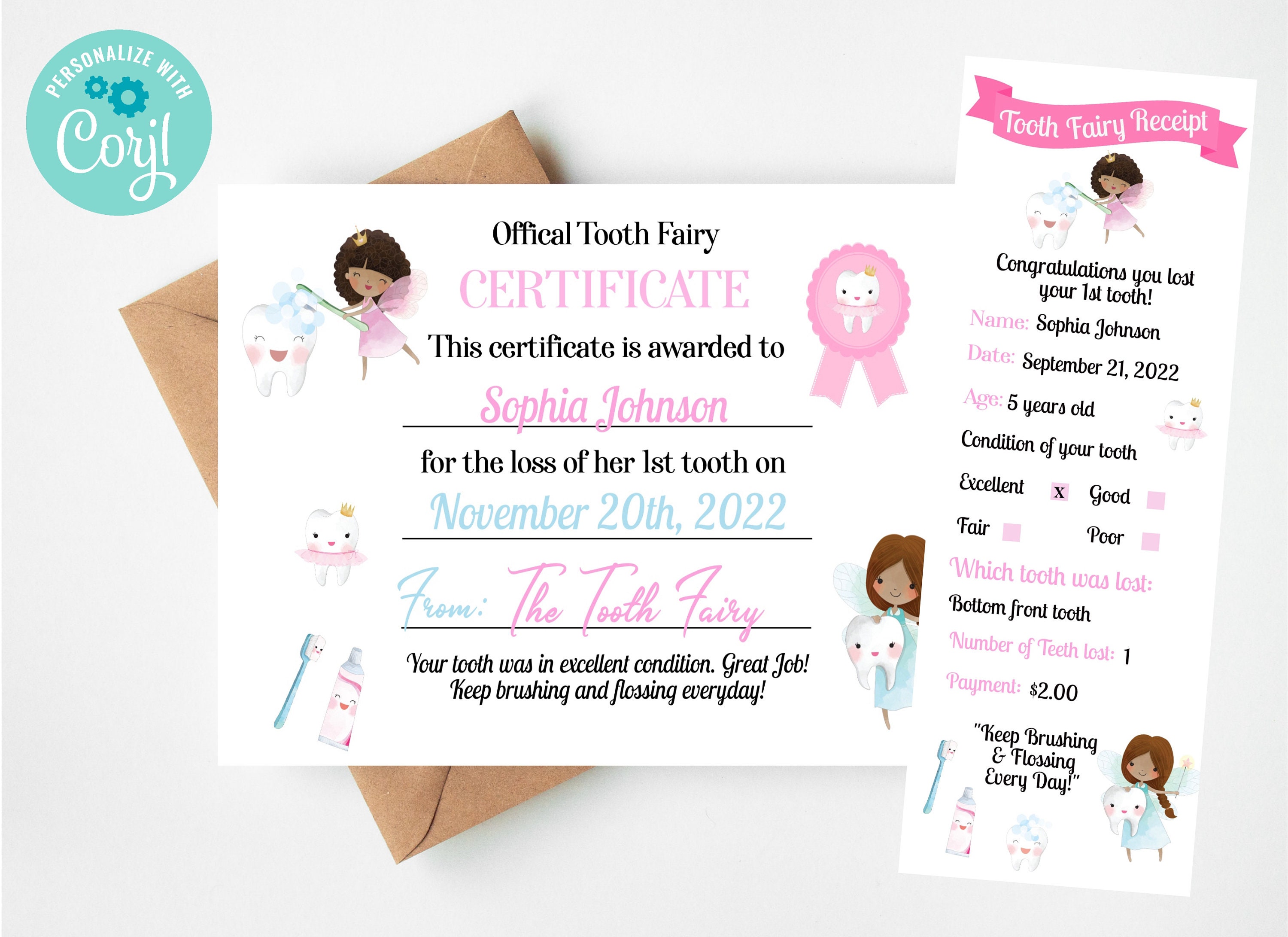 Tooth Fairy Certificate Editable Digital Download Certificate - Etsy