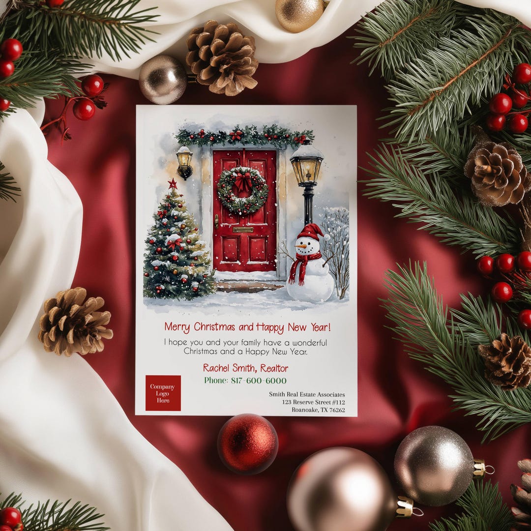 Real Estate Christmas Card Template: Watercolor House (editable in ...