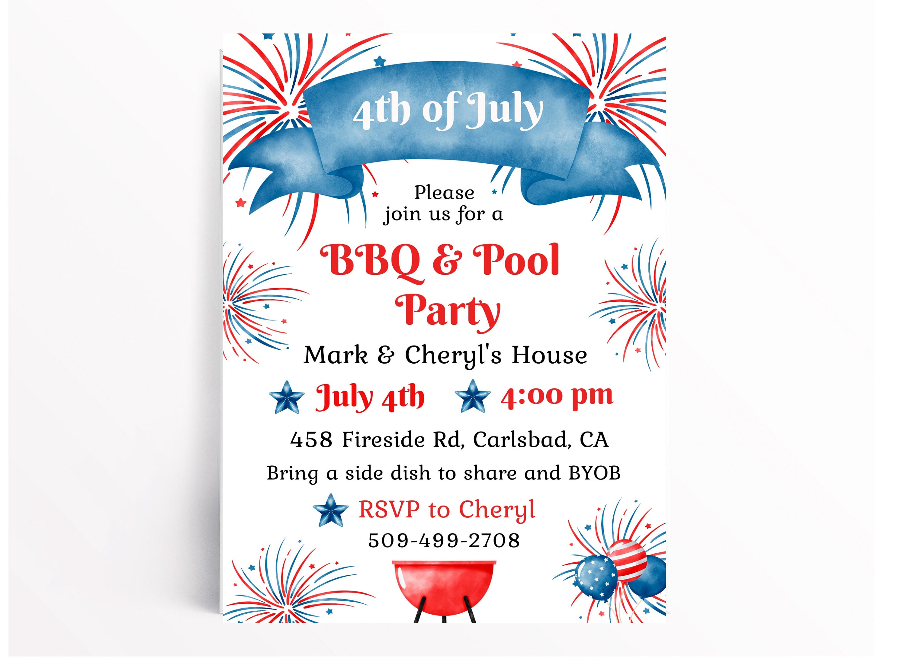 4th of July BBQ & Pool Party Invite 4th of July Invite - Etsy