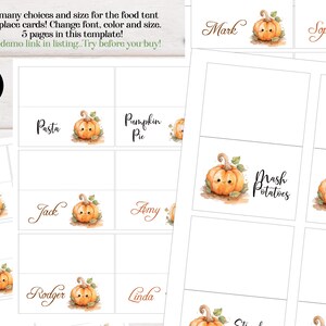 Fall Pumpkin Food Tent Cards and Place Cards Editable in Corjl Two Size ...