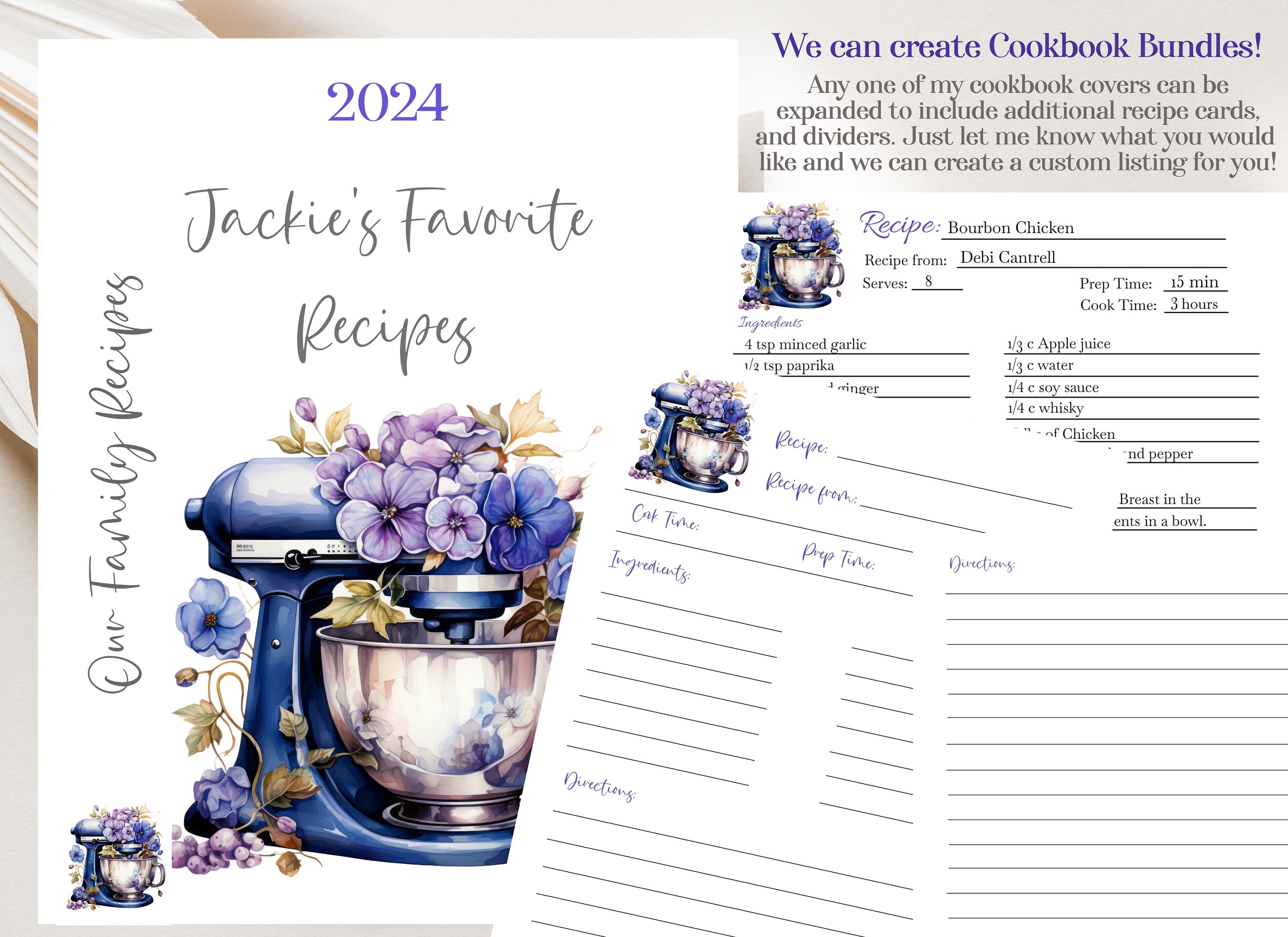 Pink Kitchen Mixer Recipe Book Cover: Editable Family Cookbook (digital ...