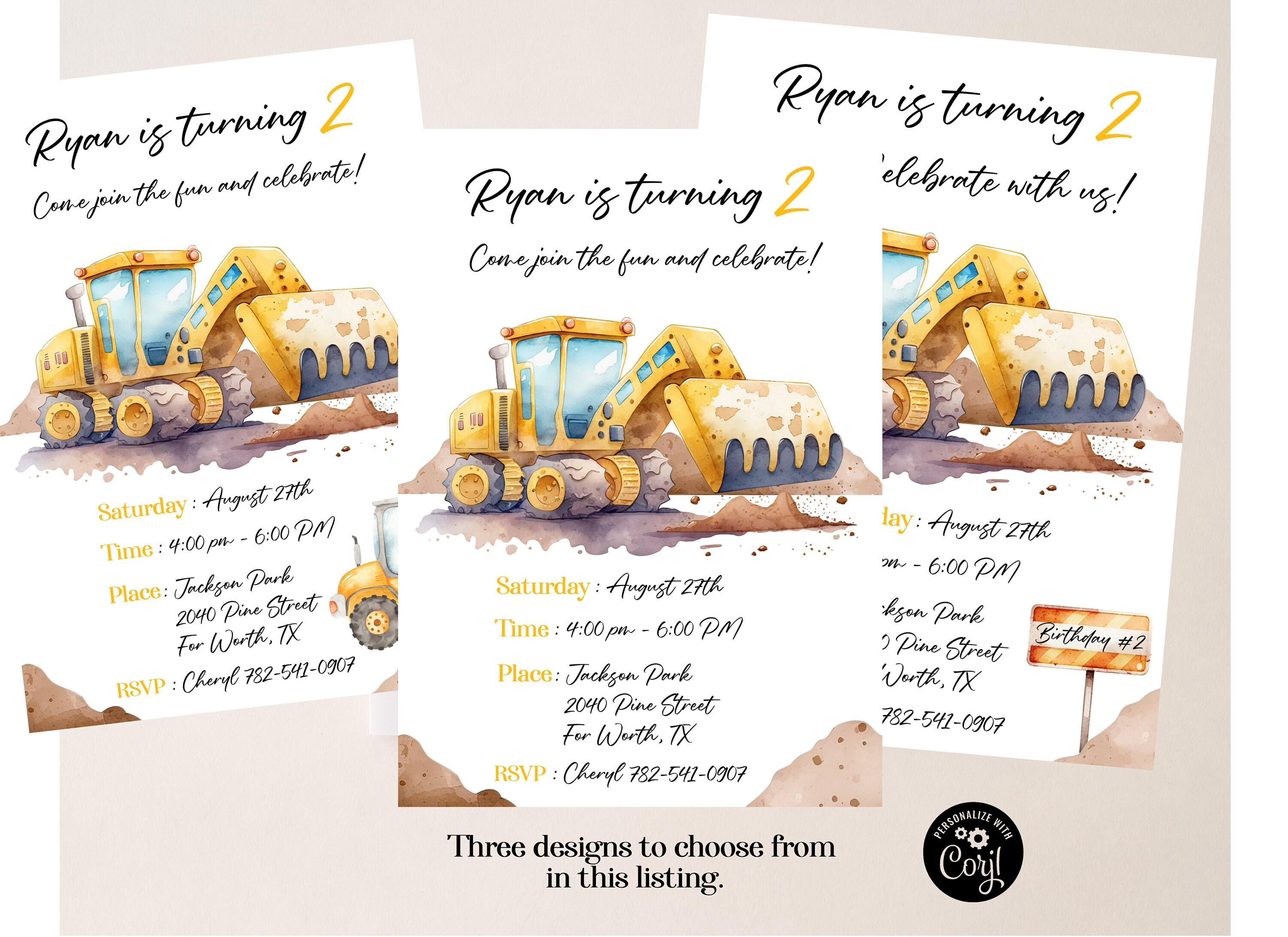 Construction Birthday Invitation / 2nd Birthday Editable - Etsy