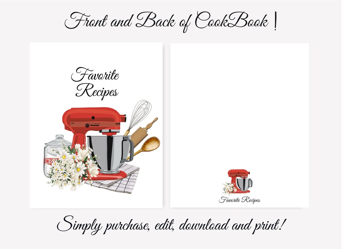 Personalized Cookbook Cover Spine and Back Cover Digital - Etsy