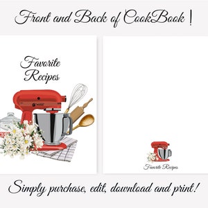Personalized Cookbook Cover, Spine and Back Cover Digital Download ...