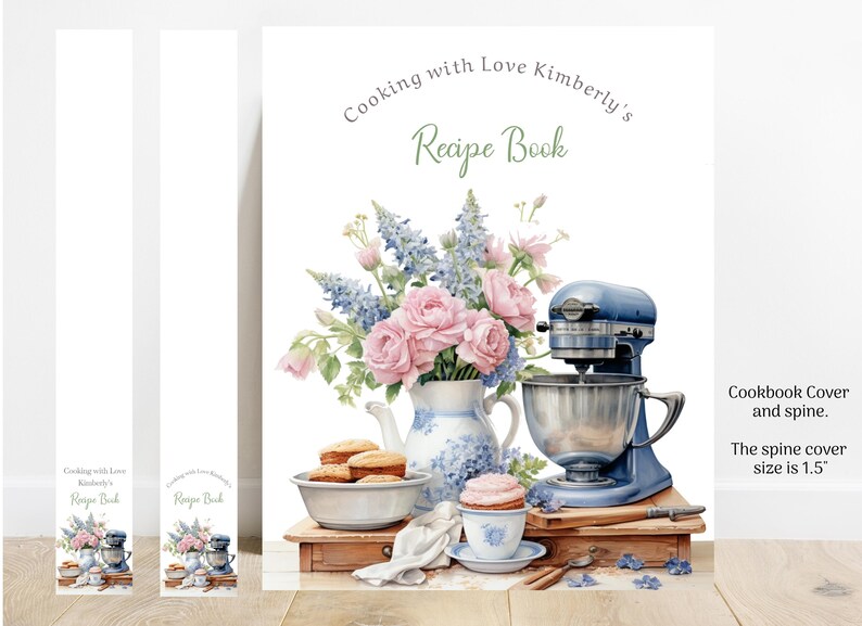 Personalized Floral Cookbook Binder Cover and Recipe Cards - (digital ...