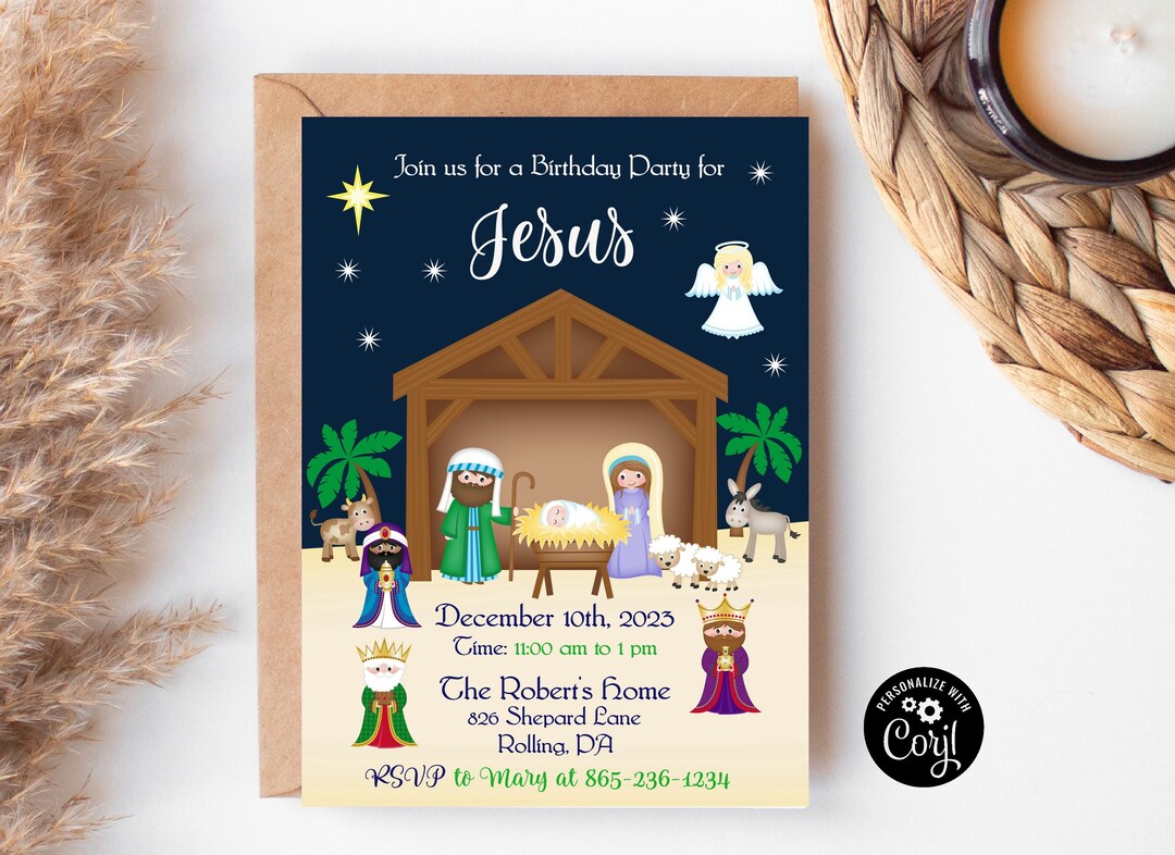 Happy Birthday Jesus Invitation Bundle, Editable Birthday Party for ...