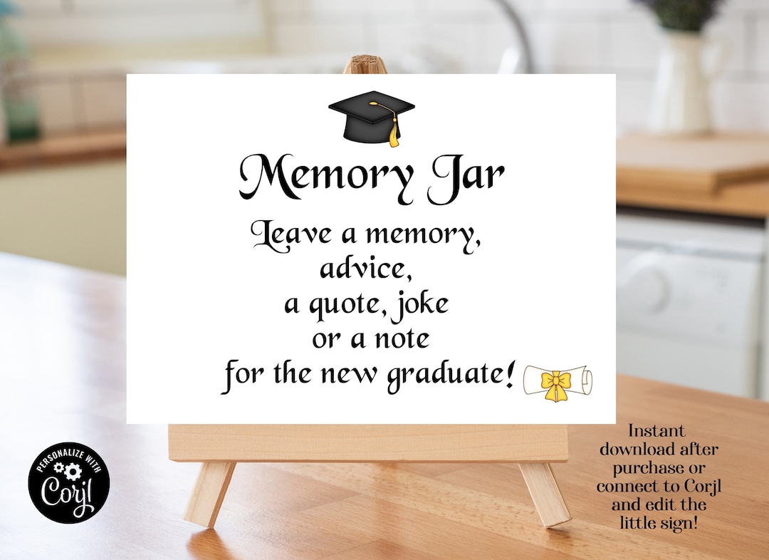 Graduation Memory Jar Sign and Note Card / DIY Memory Jar Sign Editable ...