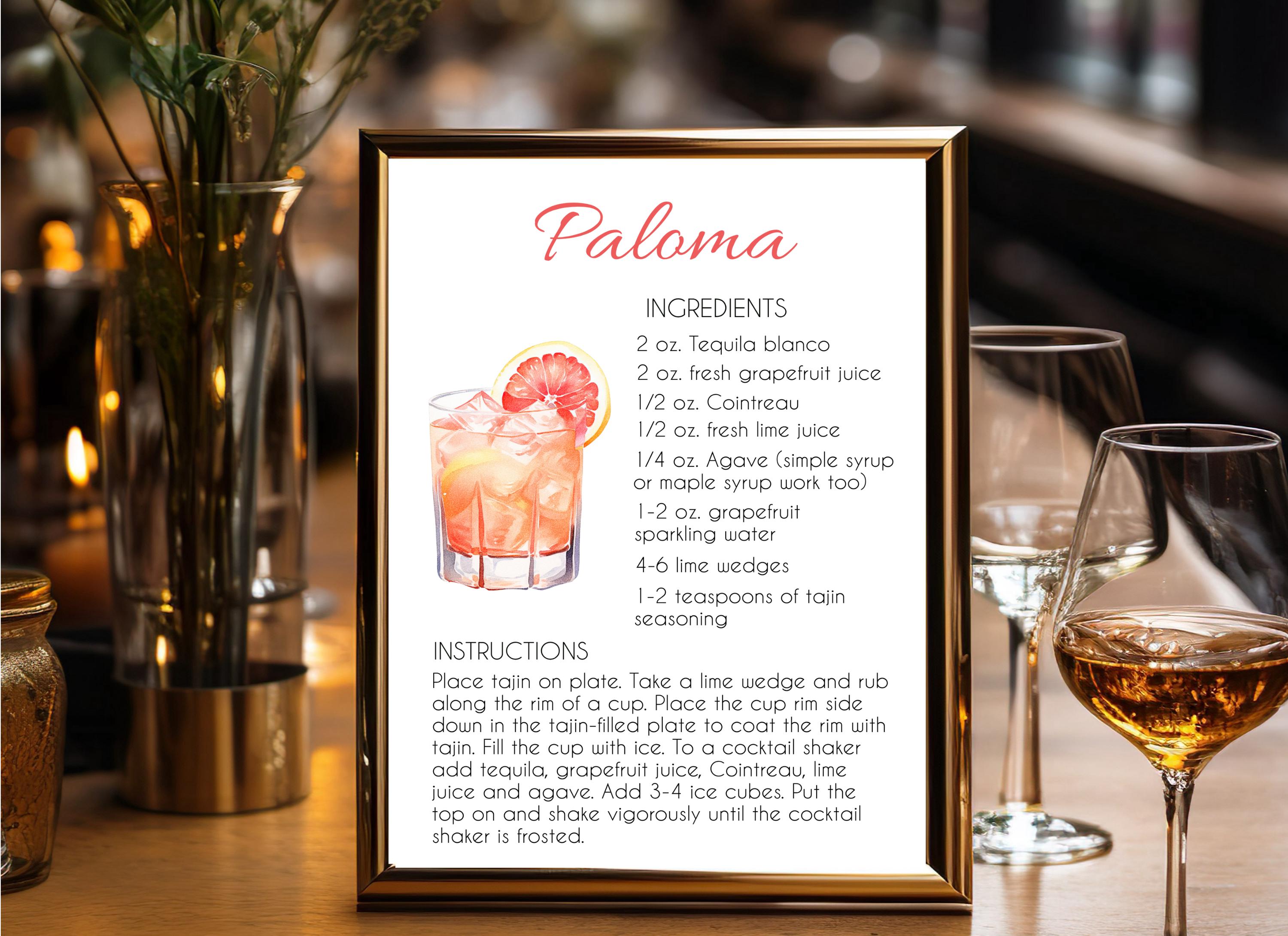 Paloma Cocktail Recipe Card: Grapefruit Drink Sign (PDF Download) - Etsy