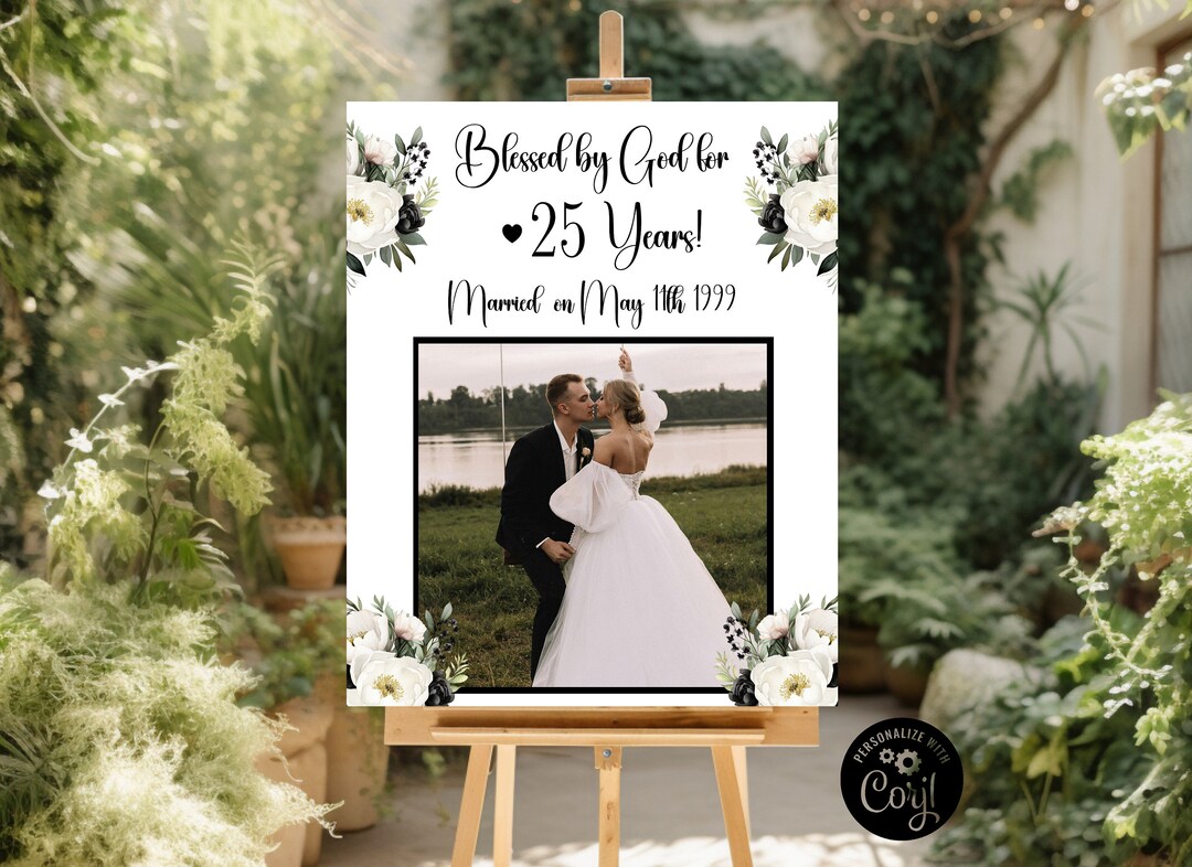 25th Wedding Anniversary Sign / Blessed by God for 25 Years / Editable ...