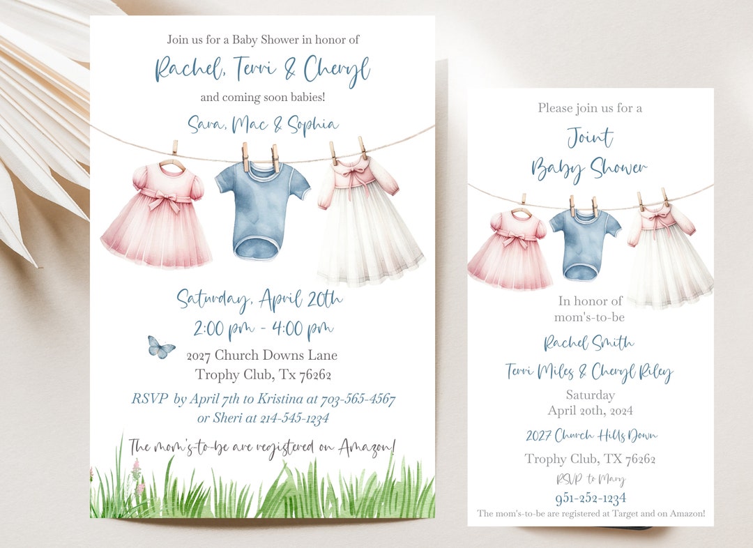 Editable Joint Baby Shower Invitation / Triplet Baby Shower Invitation ...