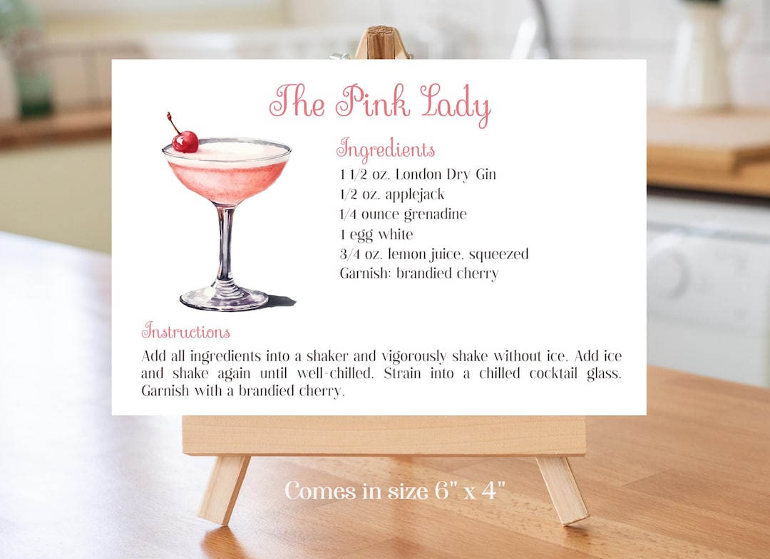 Pink Lady Cocktail Recipe Sign: Printable Bar Art (digital Download) - Etsy