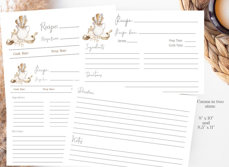 Printable Recipe Card Bundle: 4 Sizes, Instant Digital Download (PDF ...