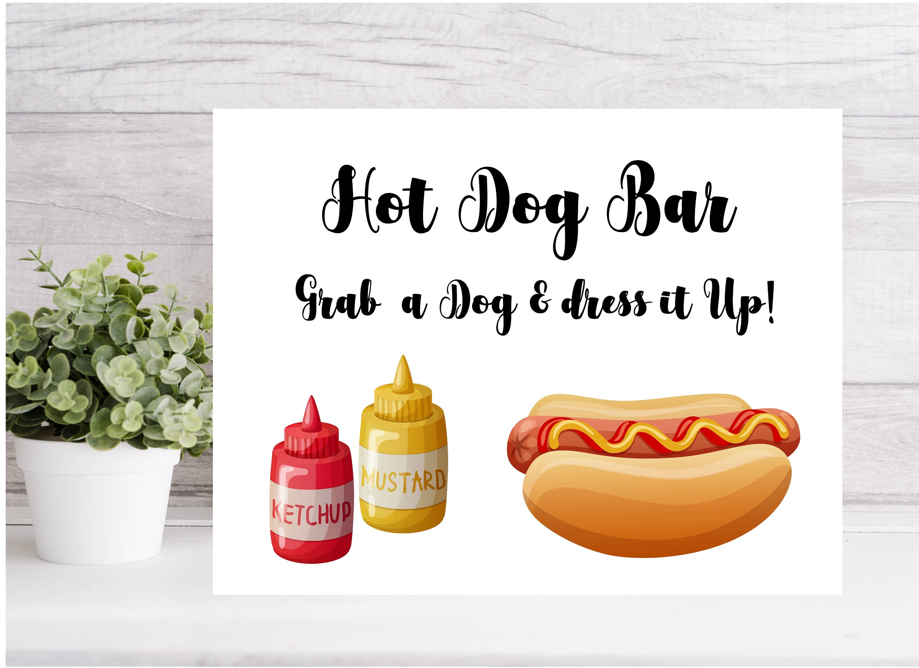 Hot Dog Bar Sign, Printable Table Sign, Hot Dog Sign Dress It Up, BBQ ...