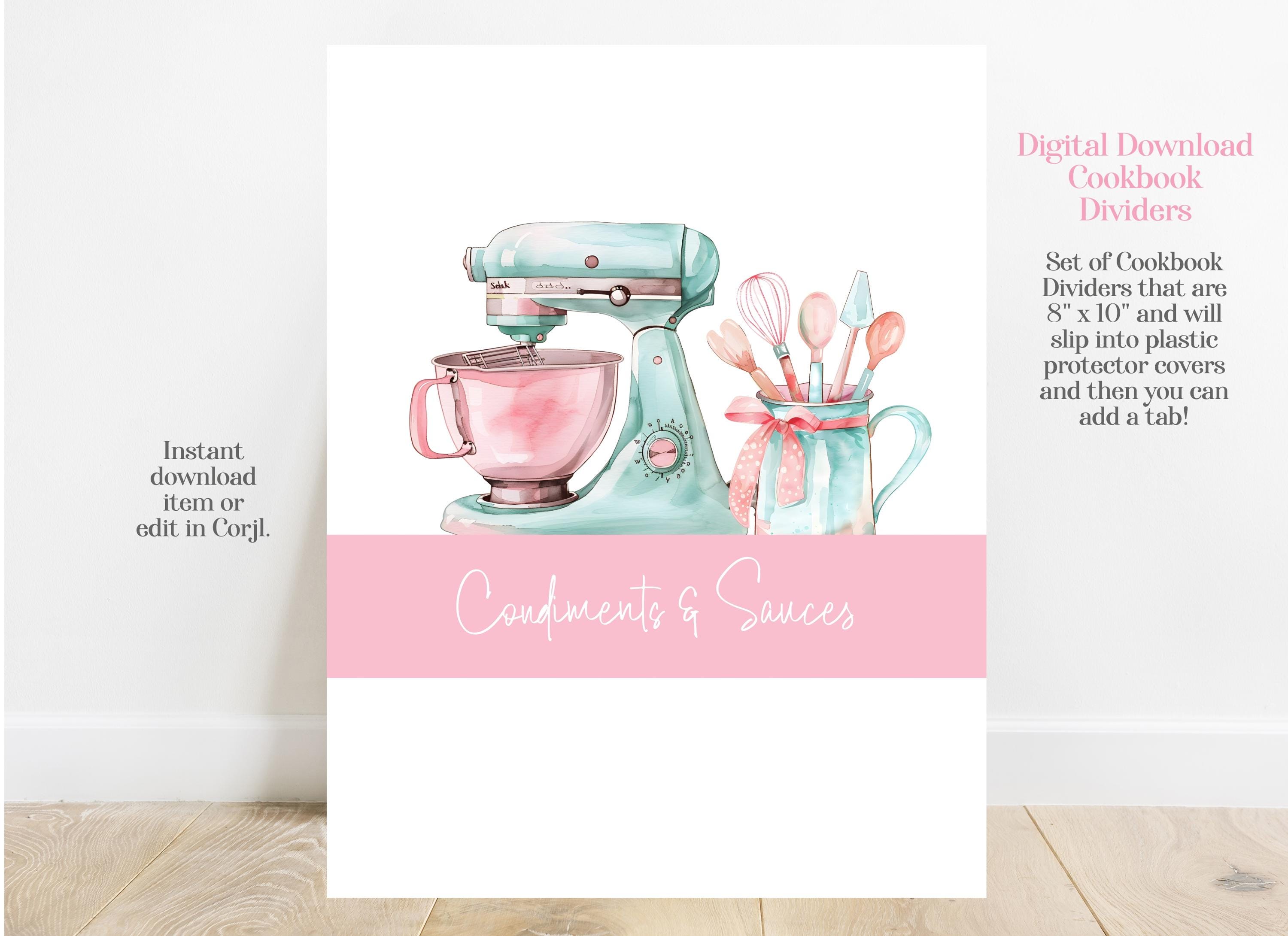 Pink and Green Cookbook Cover & Dividers: Editable Recipe Cards ...