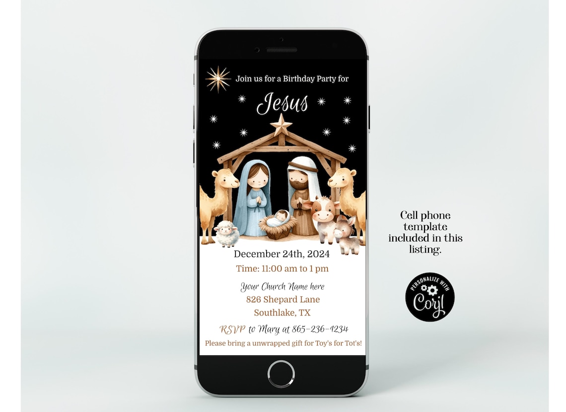 Birthday Party for Jesus Invitation Bundle: Editable Nativity (digital ...