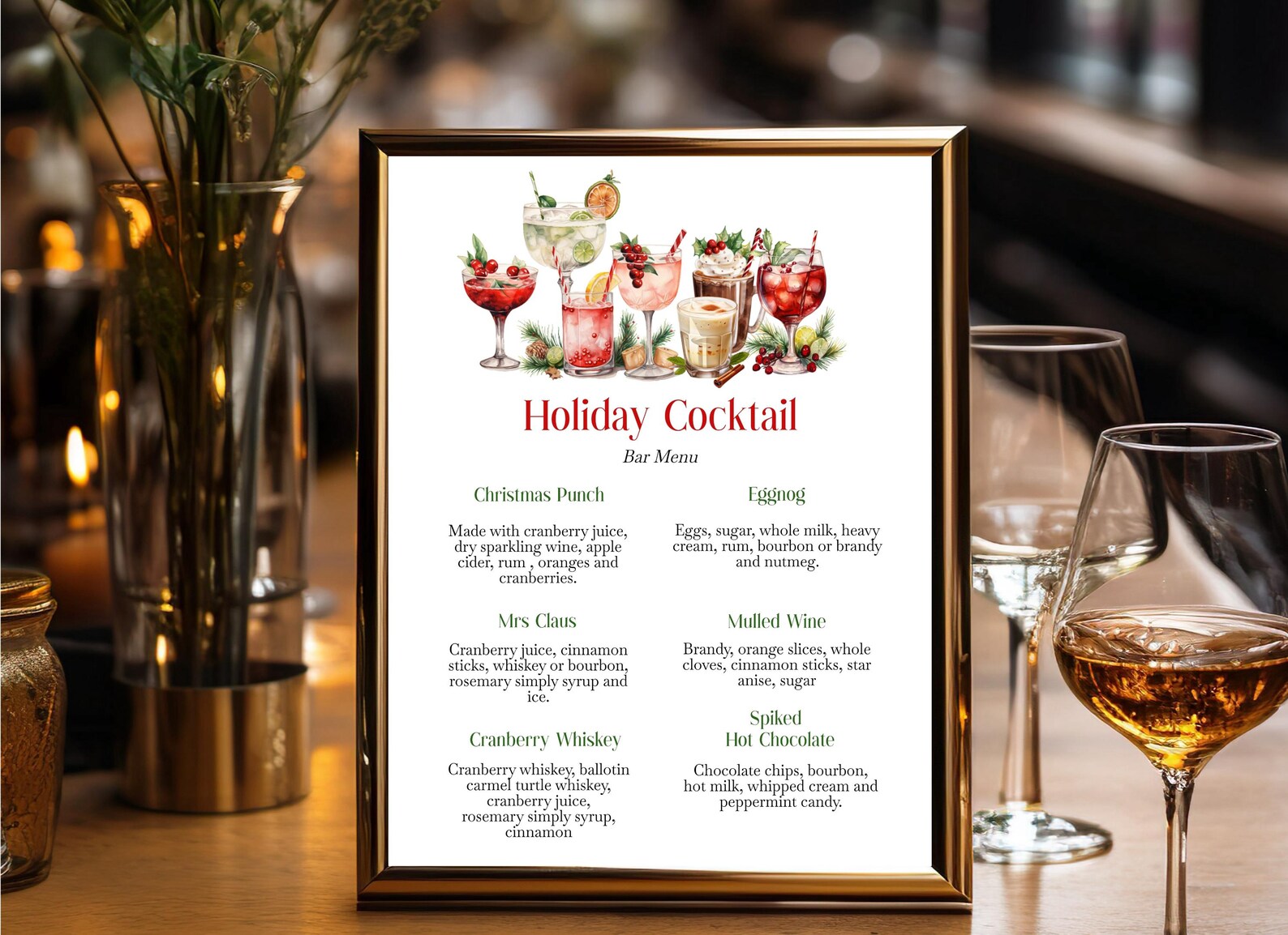 Christmas Cocktail Bar Menu Template: Holiday Drink Sign (digital ...