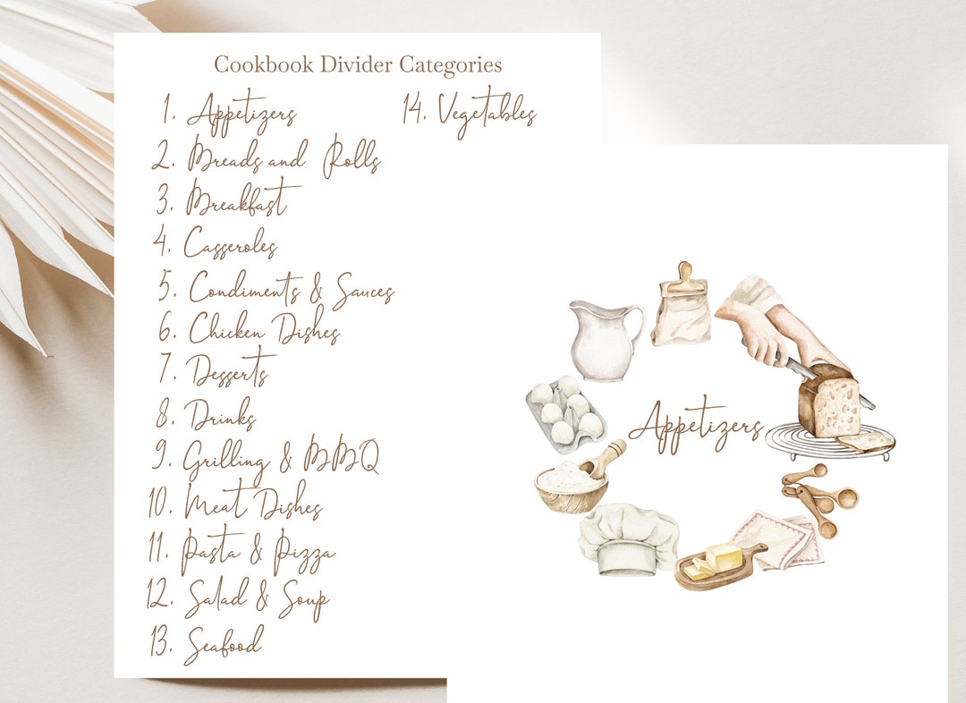 Cookbook Dividers 8.5" X 11" Digital Download and Print / Dividers for ...