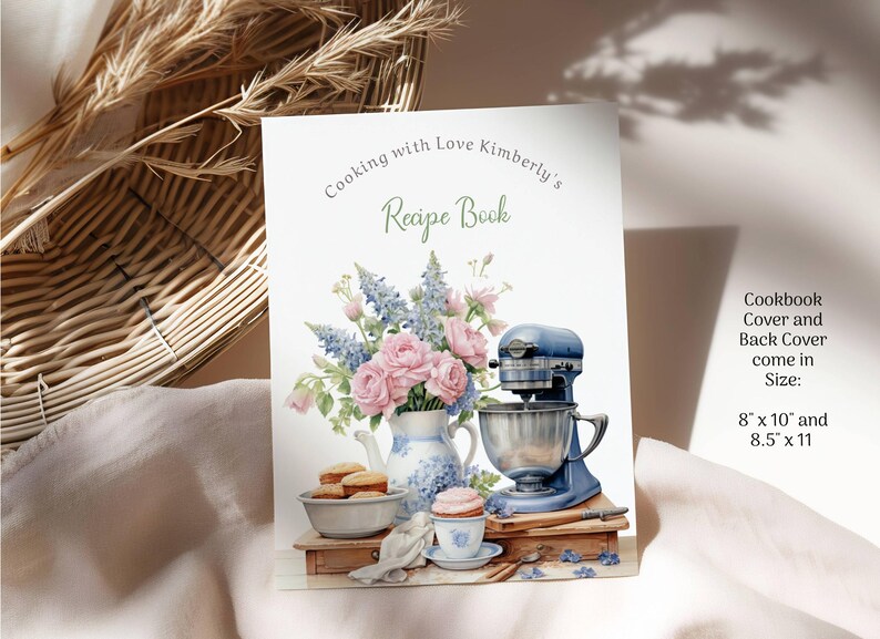 Personalized Floral Cookbook Binder Cover and Recipe Cards - (digital ...