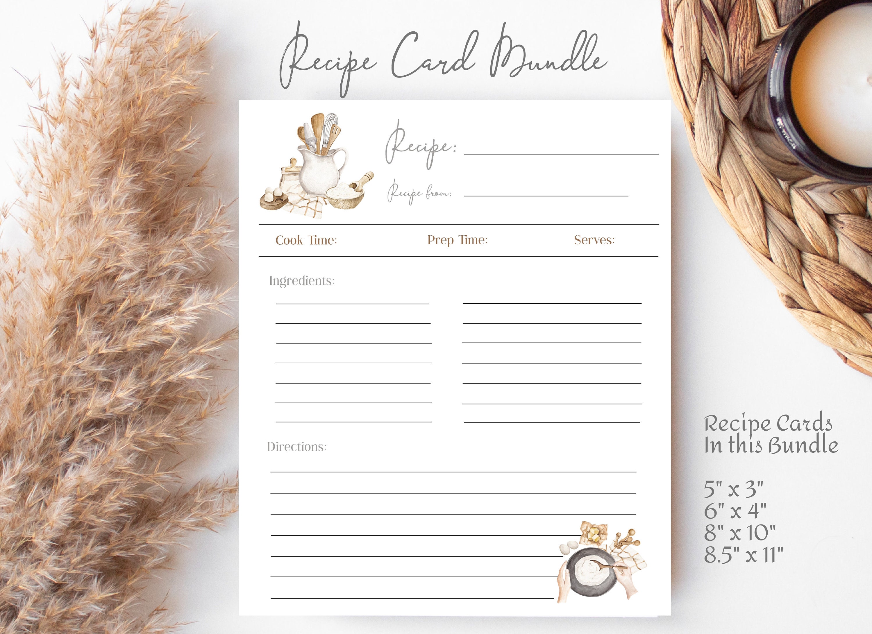 Printable Recipe Card Bundle: 4 Sizes, Instant Digital Download (PDF ...