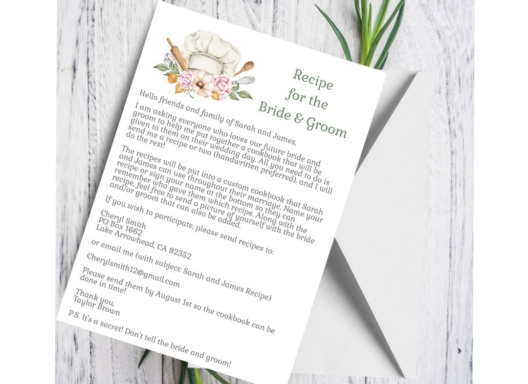 Recipe Request Card Kitchen Shower, Recipe Request Card for Bridal ...