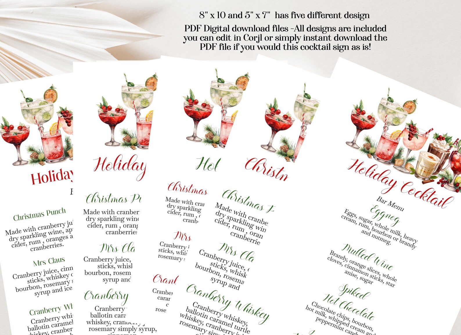 Christmas Cocktail Bar Menu Template: Holiday Drink Sign (digital ...