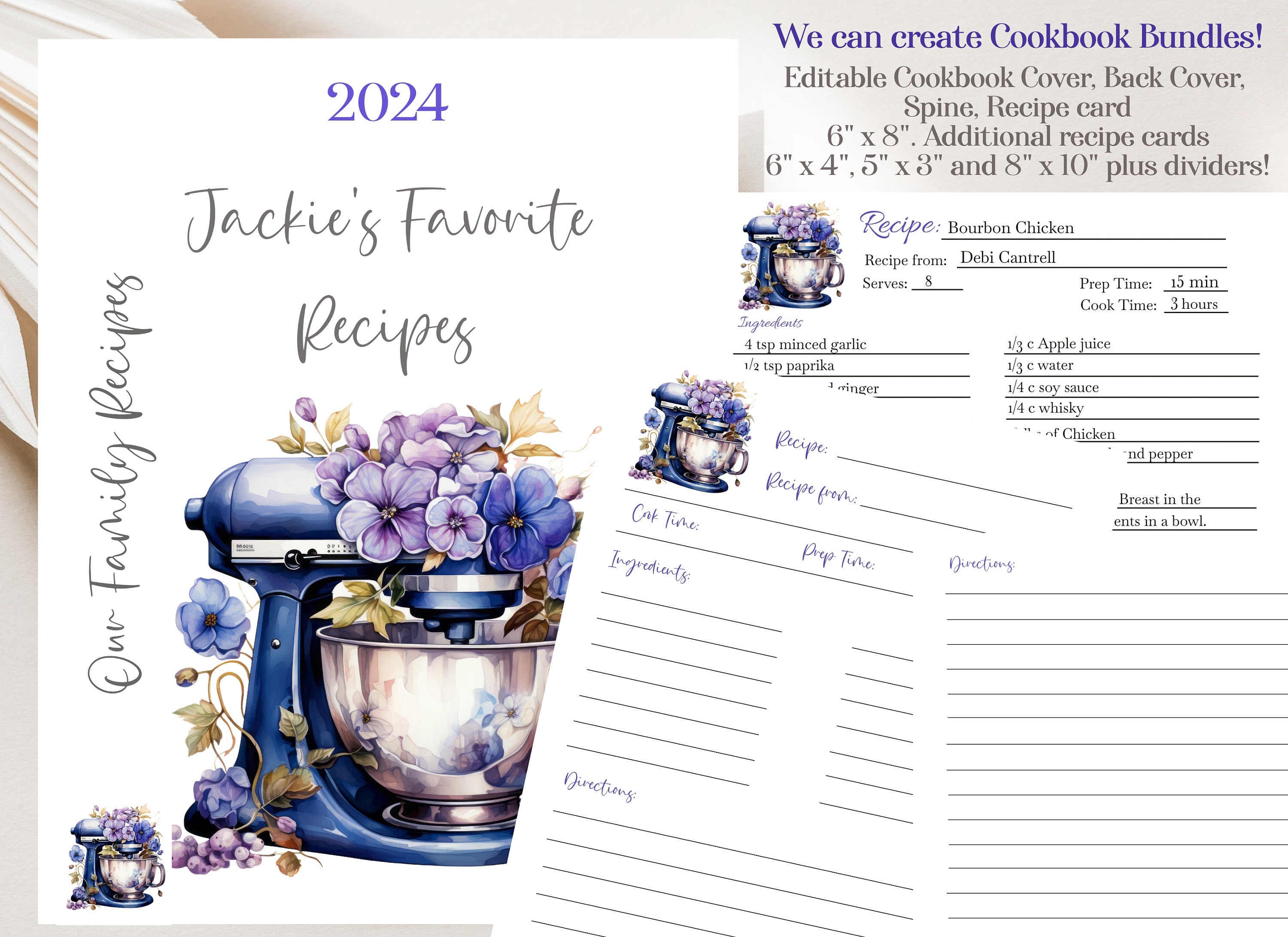 Pink Kitchen Mixer Recipe Book Cover: Editable Family Cookbook (digital ...