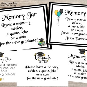 Graduation Memory Jar Sign and Note Card / DIY Memory Jar Sign Editable ...