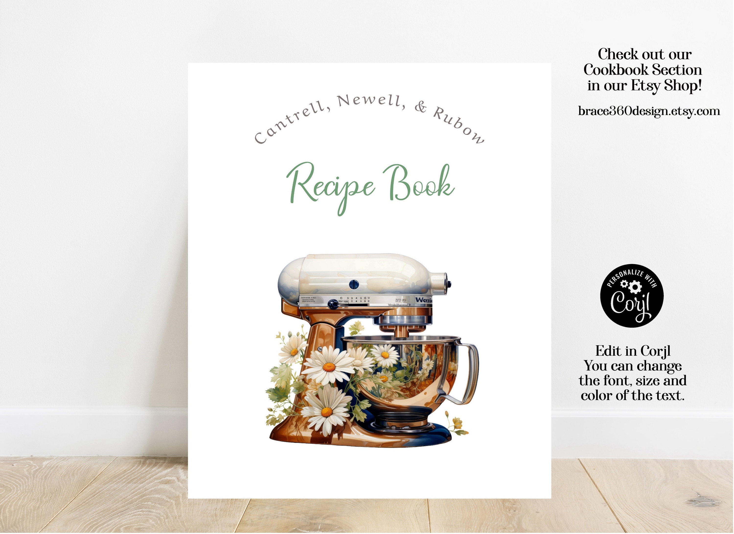 Pink Kitchen Mixer Recipe Book Cover: Editable Family Cookbook (digital ...
