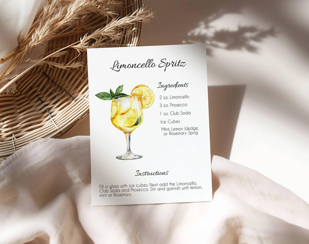 Limoncello Spritzer Recipe Card: Printable Cocktail Sign (digital ...