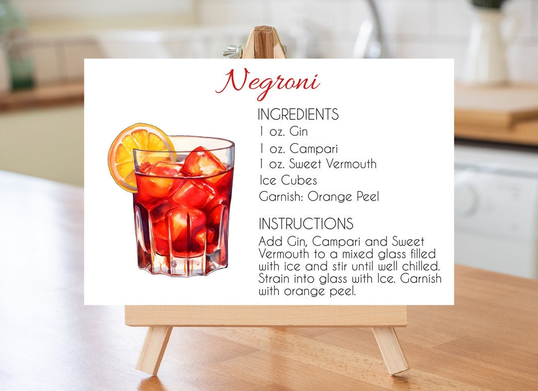 Negroni Recipe Card Set: 3 Printable Cocktail Designs (PDF Download) - Etsy