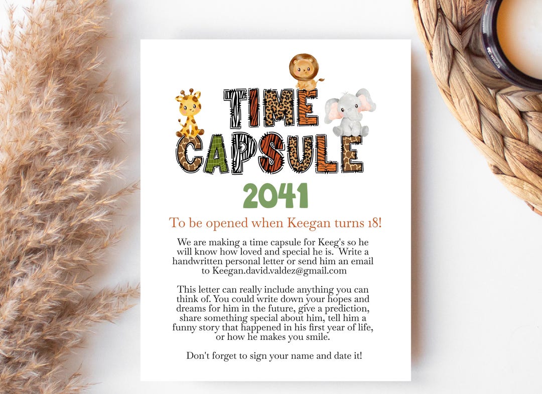 Safari Time Capsule Sign: Editable Animal Birthday Party (digital ...